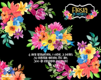 Fiesta Floral Clipart - Etsy