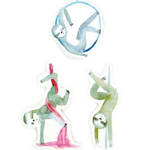 Circus Sloths SET OF 3 Stickers Pole Dancing Aerial Lyra Silks Hoop ...