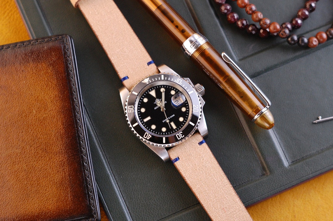 Beige Color Linen Canvas Watch Strap 20mm Vintage Canvas Watch Strap ...