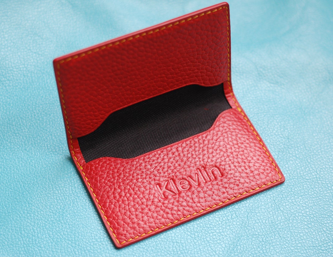Red Leather 2 Slot Card Holder for Woman, Womens Card Holder, Womens ...