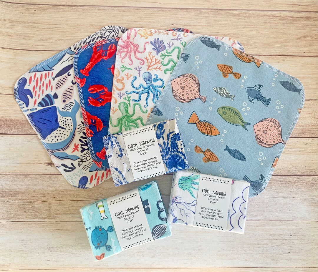 Sea Life // Individual Prints // Cloth Napkins // Cotton Napkins ...