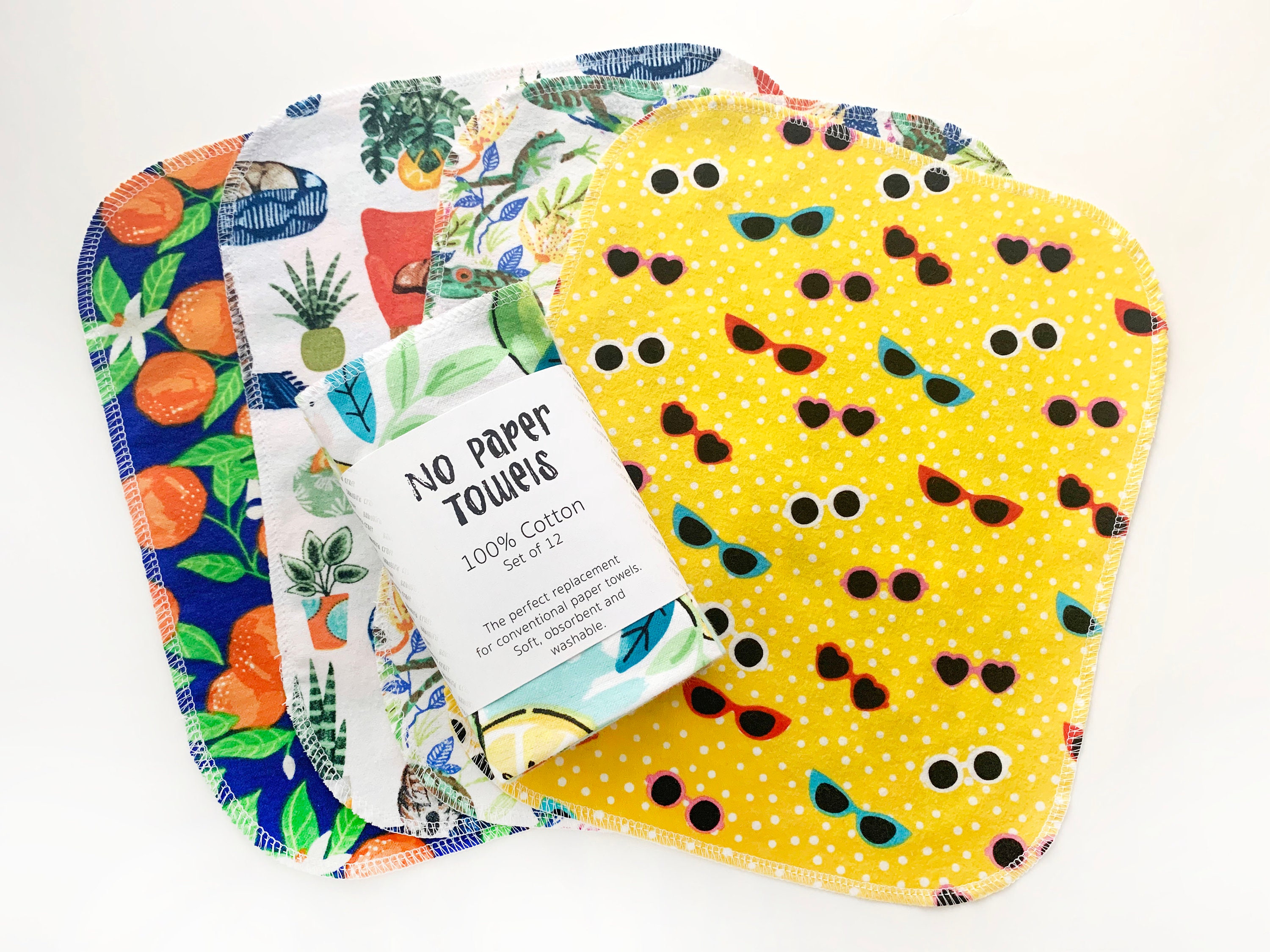 Mixed Print No Paper Towels // Set of 6 or 12 // Cotton Kitchen Wipes ...