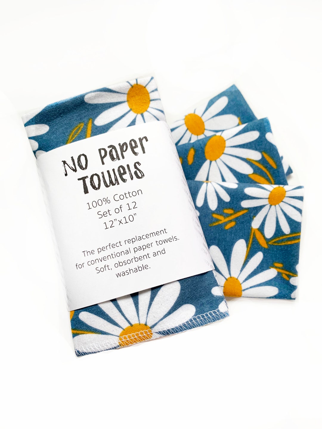 No Paper Towels // Flowers // Blue // Kitchen Towels - Etsy