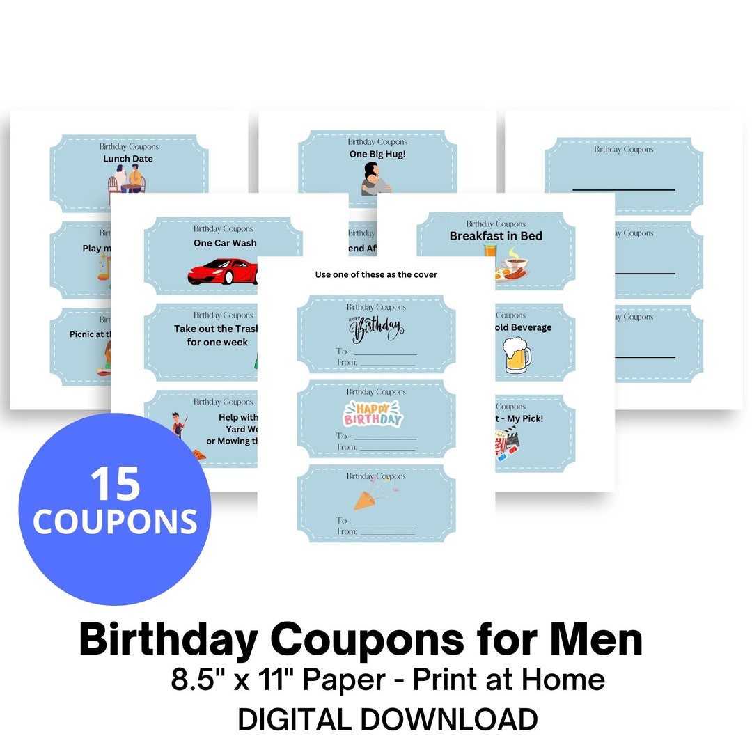 Men's Birthday Coupon Book, Printable Birthday Gift From Kids, Custom ...