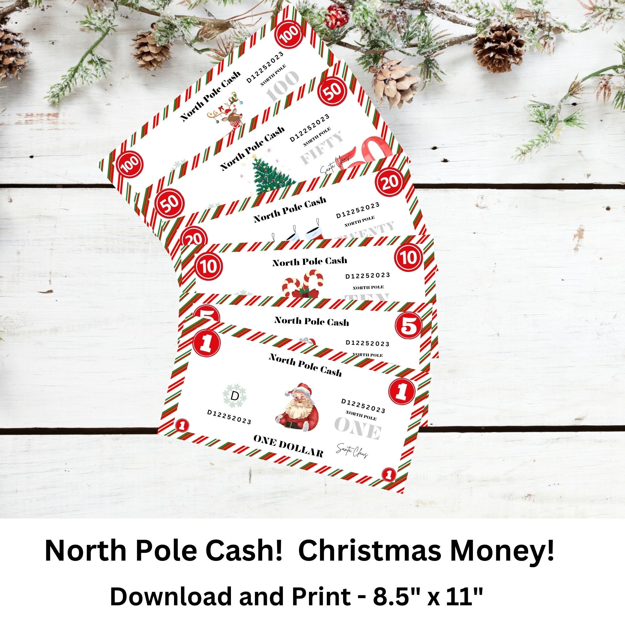 North Pole Cash, Printable Christmas Money, North Pole Dollar Bills ...