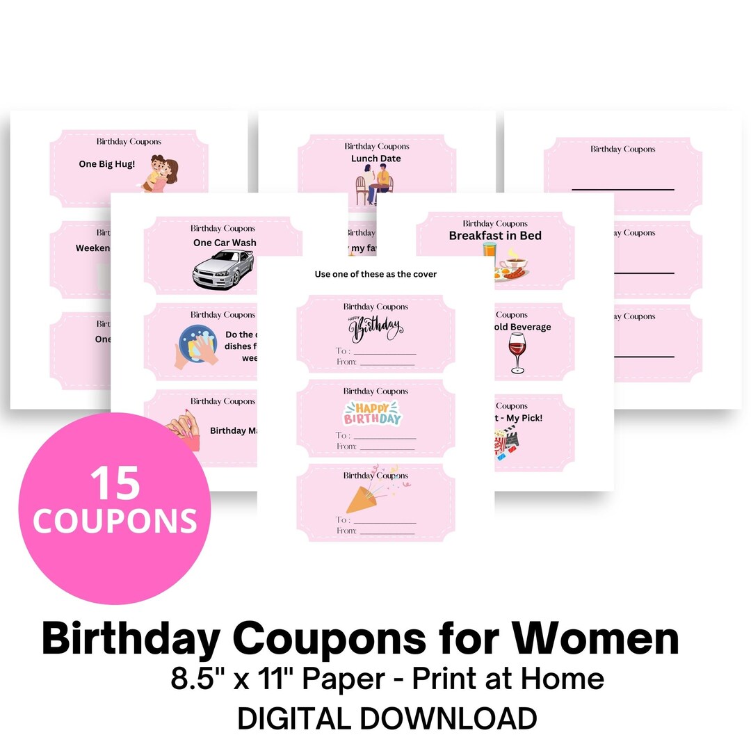 Women's Birthday Coupon Book, Printable Birthday Gift From Kids, Custom ...