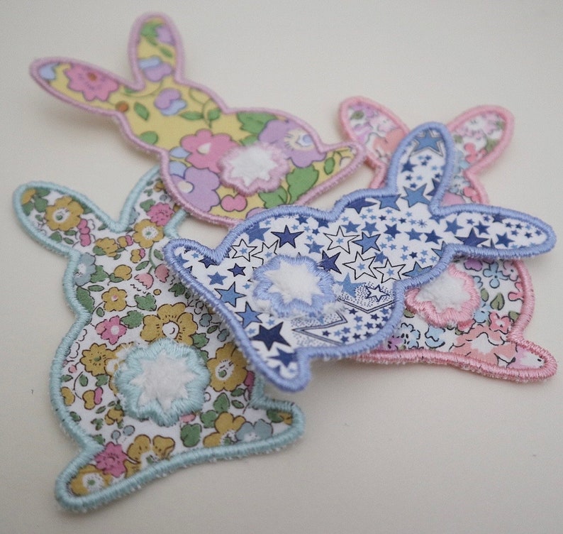 Easter Bunny Iron on Patch: Liberty Appliqué With Fluffy Tail - Etsy