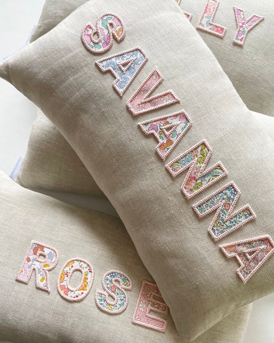 Personalised Embroidered Name Pillow Irish Linen and Liberty London ...