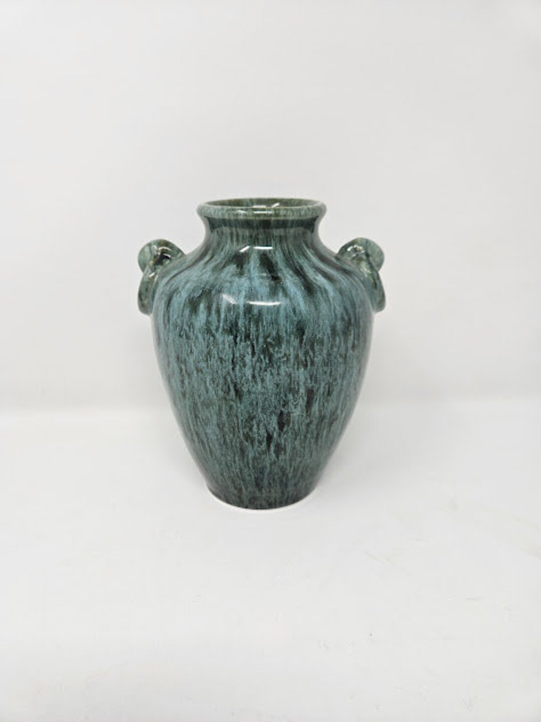 Camark Early Art Pottery Blue Green Drip Glaze 7 Ring Handles Ceramic ...