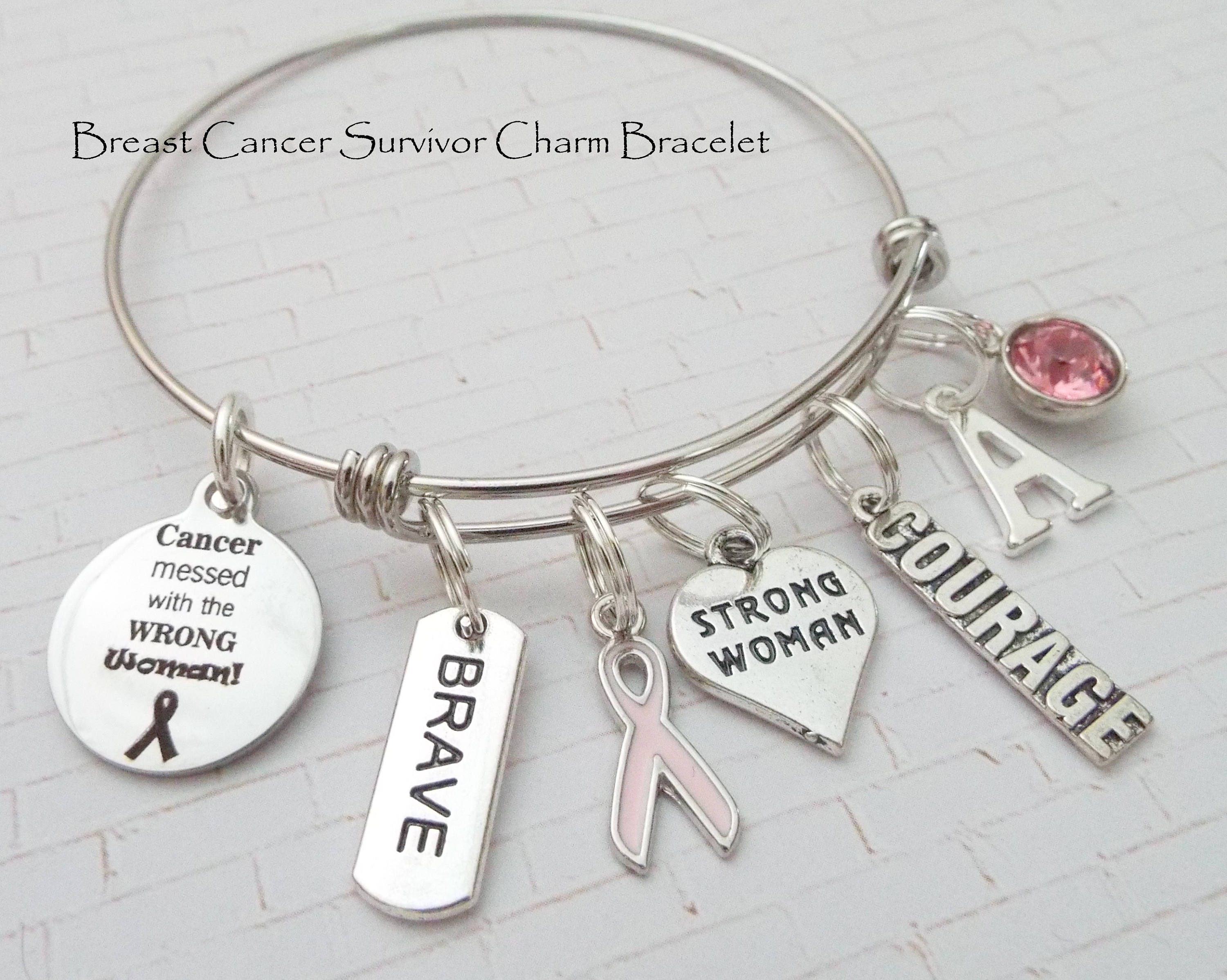 Breast Cancer Survivor Jewelry, Cancer Survivor Charm Bracelet, Gift for Breast Cancer Survivor ...