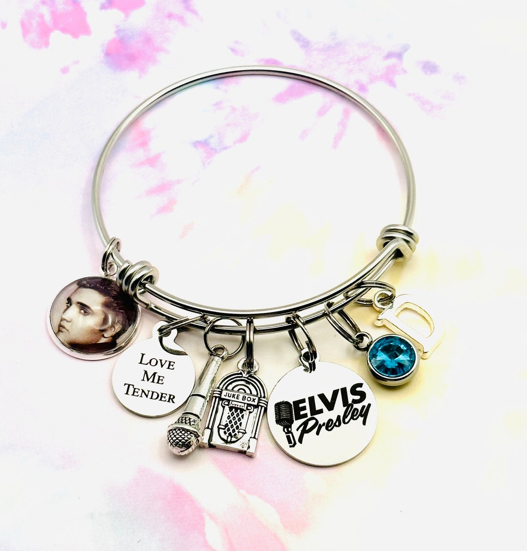 Elvis Presley Charm Bracelet: Personalized Initial & Birthstone Jewelry ...