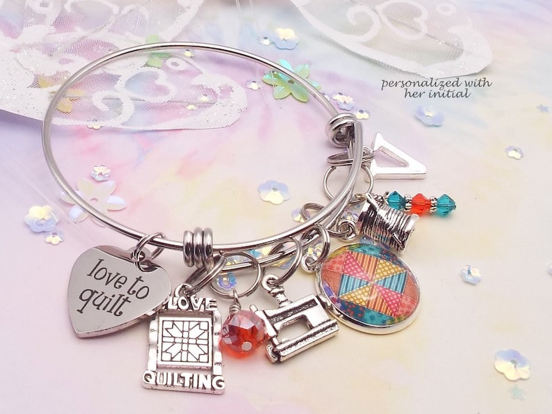Quilter Charm Bracelet: Handmade Sewing Gift, Personalized Initial - Etsy