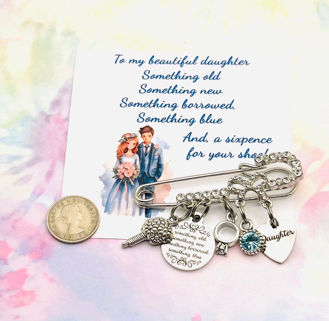 Bride Wedding Dress Pin: Something Old, New, Blue, Borrowed, Bridal ...