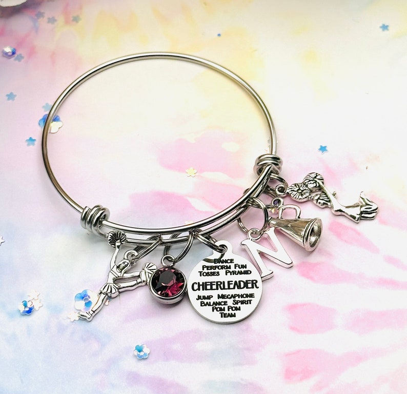 Personalized Cheerleader Charm Bracelet: Initial & Birthstone, Sports ...
