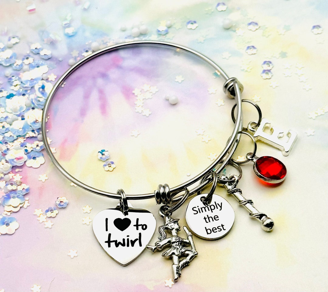 Personalized Baton Twirler Charm Bracelet: Birthstone Initial Jewelry ...