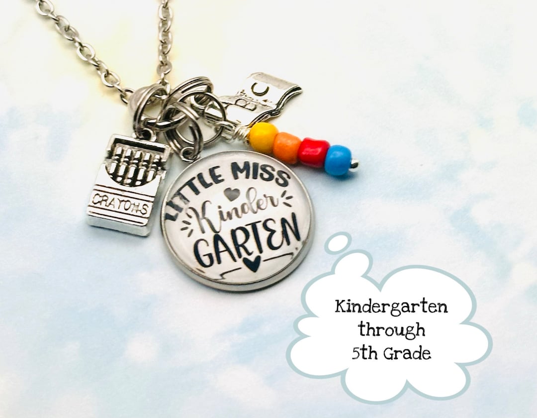 First Day of School Necklace: Kindergarten Gift, Crayon & Book Charm - Etsy