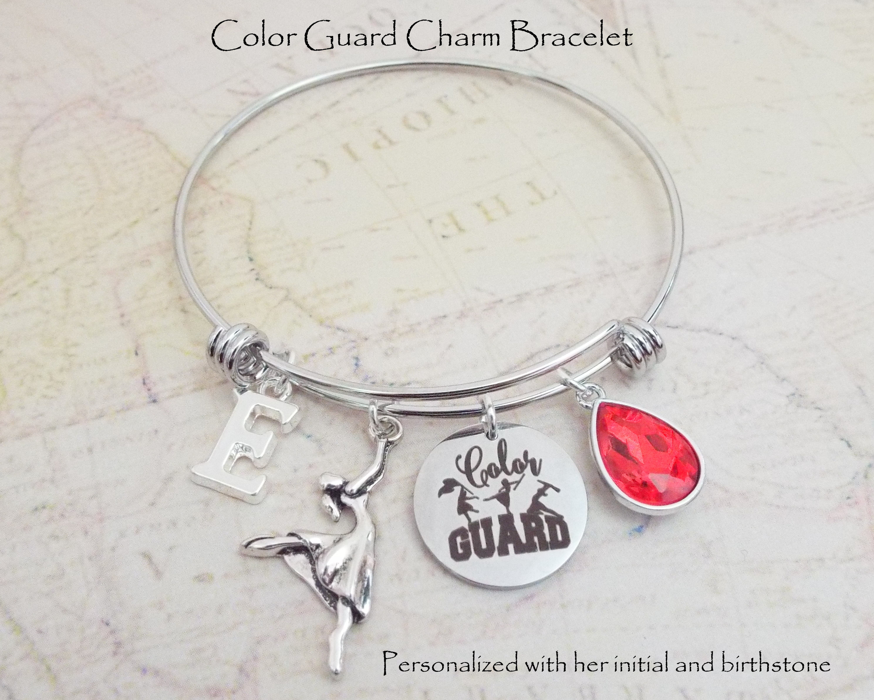 Color Guard Charm Bracelet, Flag Cheering, Cheerleader Personalized ...