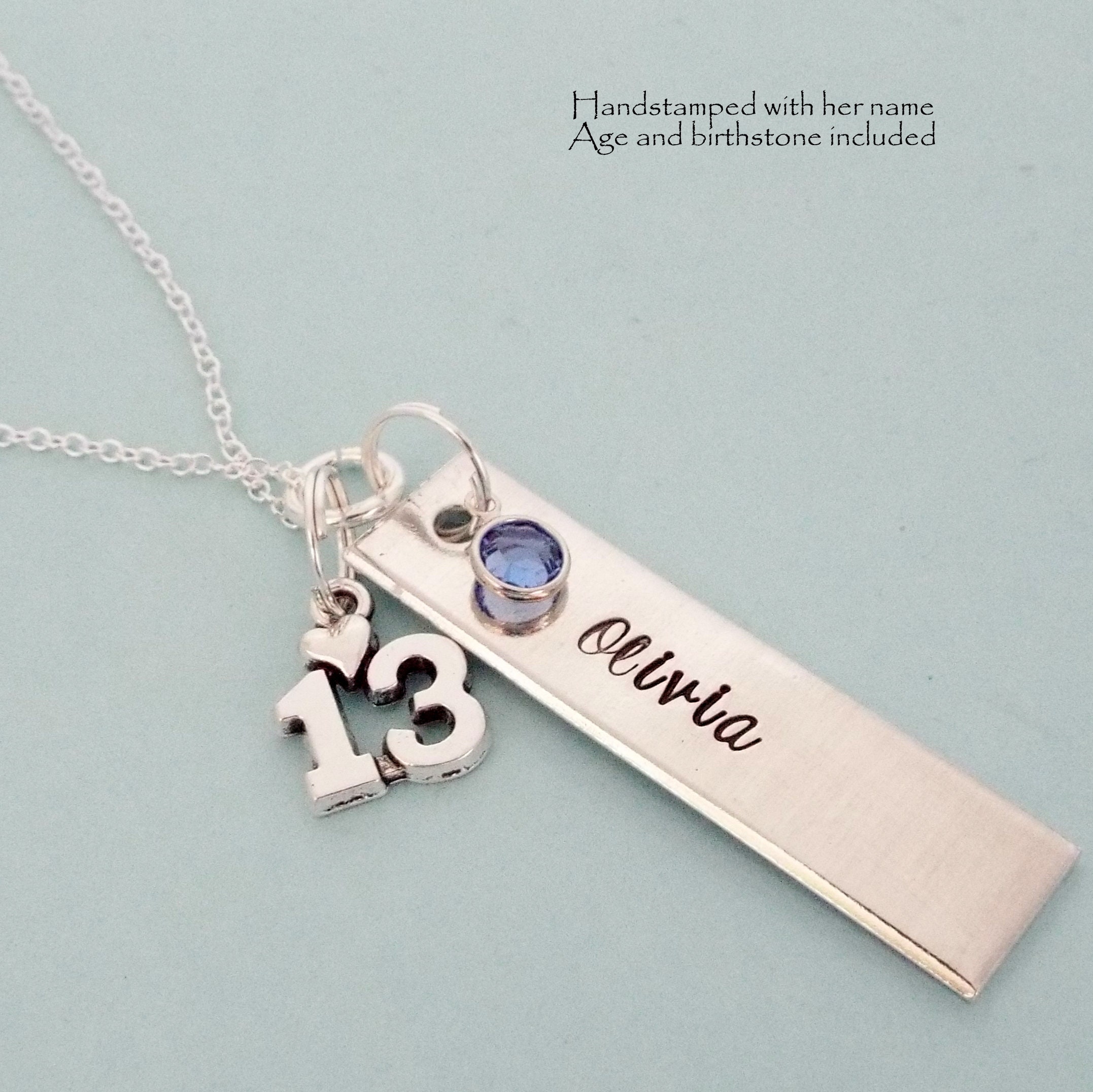 13th Birthday Necklace Gift For Girl Turning 13 Handstamped Jewelry 13th-birthday-necklace-gift-for-girl-turning-13-handstamped-jewelry