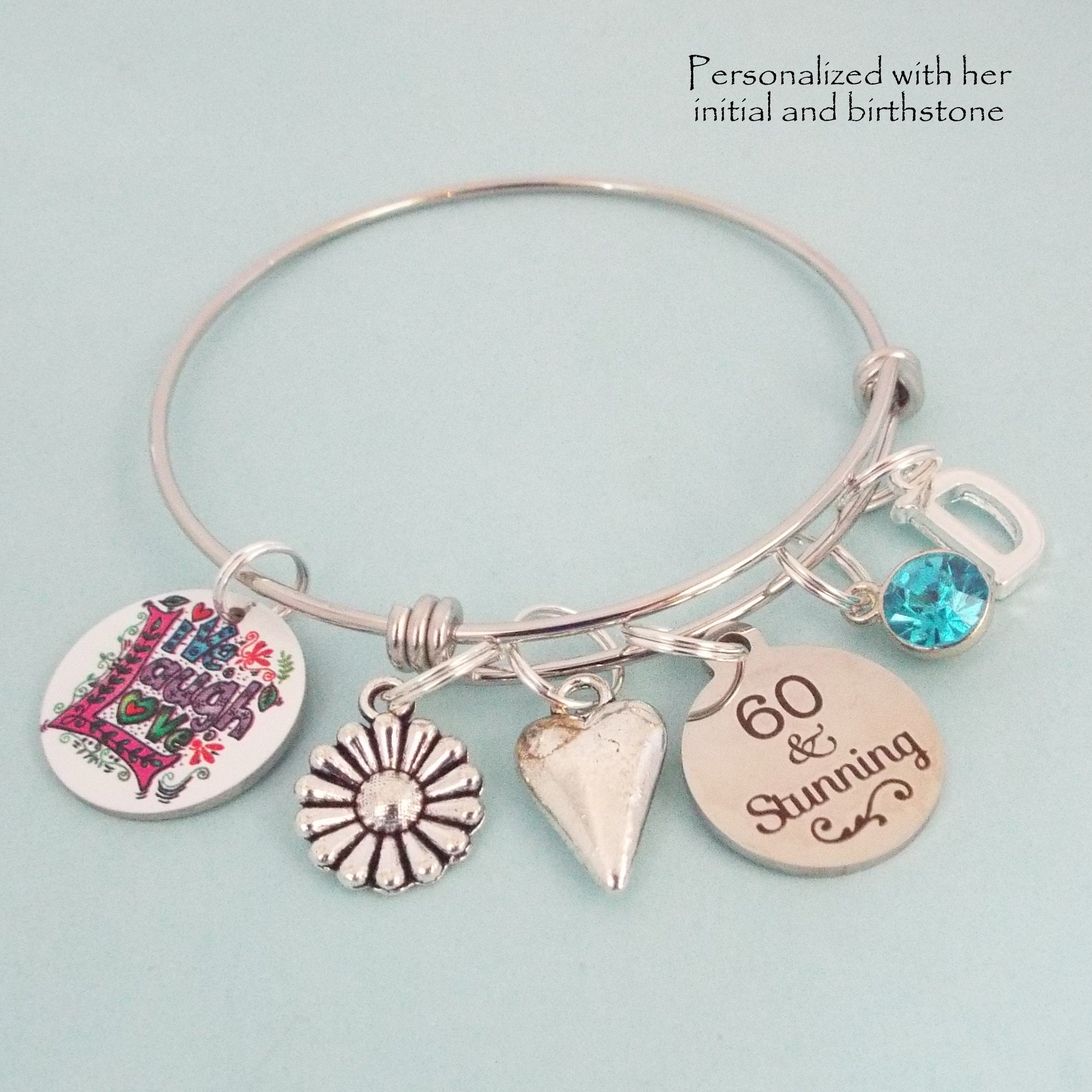 60th Birthday Charm Bracelet, Sixty Year Old Woman Birthday Gift ...