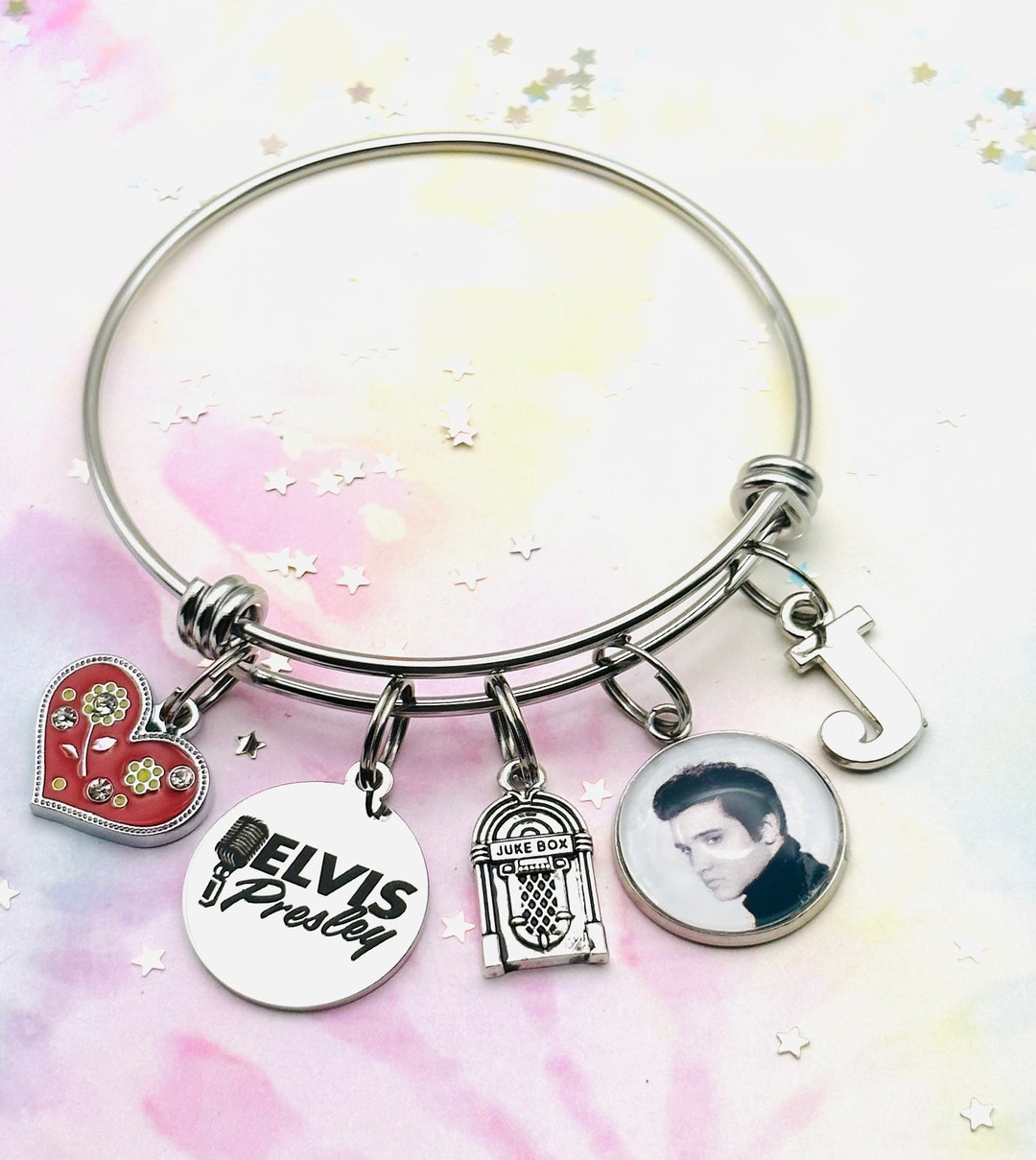 Elvis Presley Charm Bracelet: Personalized Initial, Birthstone Jewelry ...