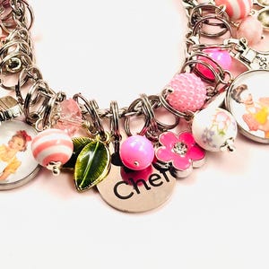Handmade Cooking Charm Bracelet: Vintage Baker Art, Pink Bead Jewelry ...