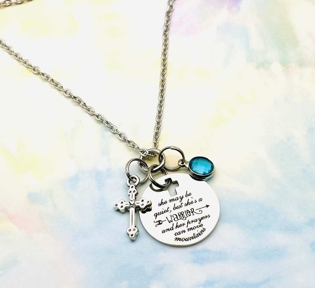 Prayer Warrior Necklace: Stainless Steel Cross, Birthstone Charm - Etsy