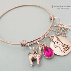 Personalized Llama Charm Bracelet, Birthday Girl Gift, Birthstone ...