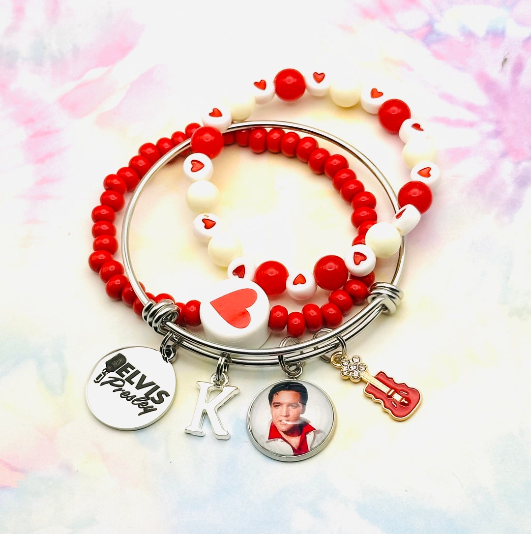 Elvis Presley Charm Bracelet Set: Handmade Stainless Steel Bangle ...