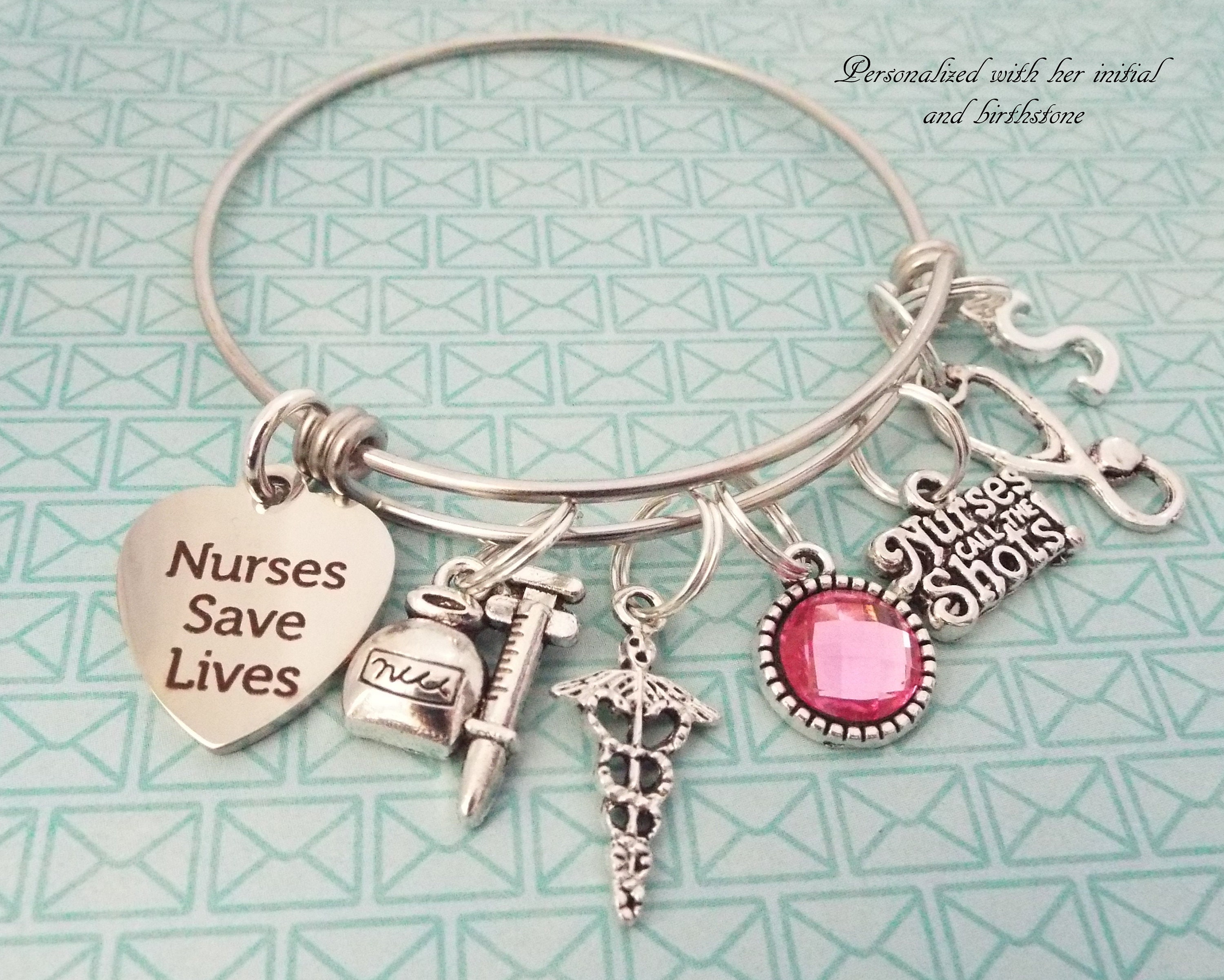 Graduation Gift for Nurse, RN Graduate Charm Bracelet, Personalized ...