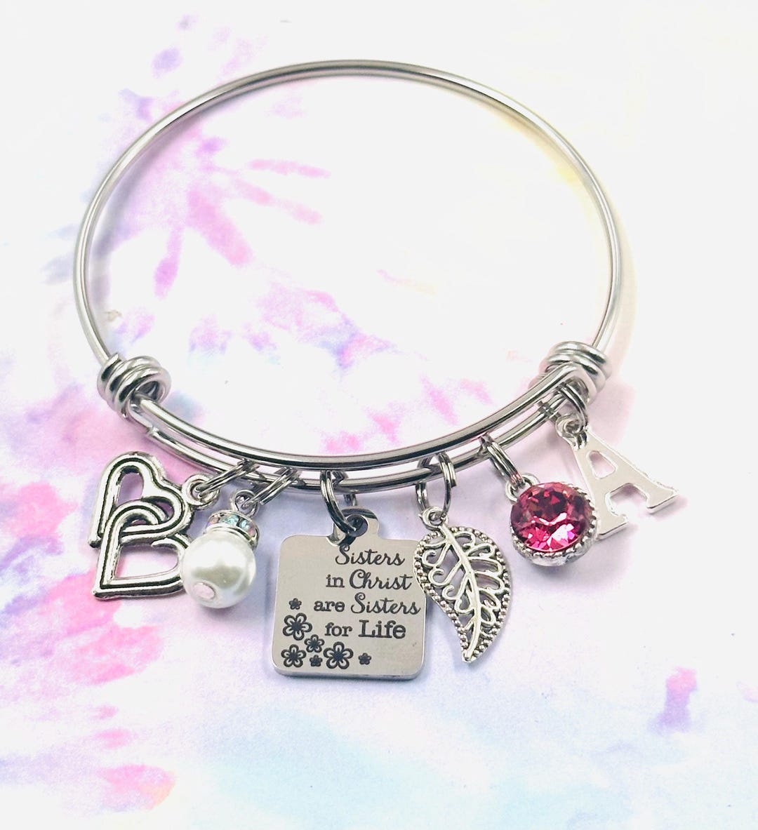 Christian Charm Bracelet: Personalized Birthstone Initial, Sisters Gift ...