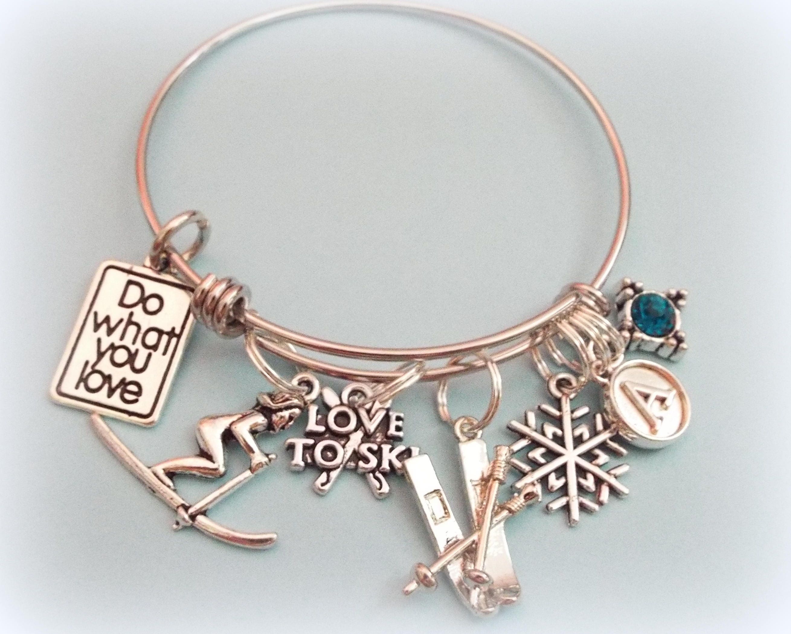 Gift for Skier, Ski Jewelry, Ski Charm Bracelet, Personalized Skier ...