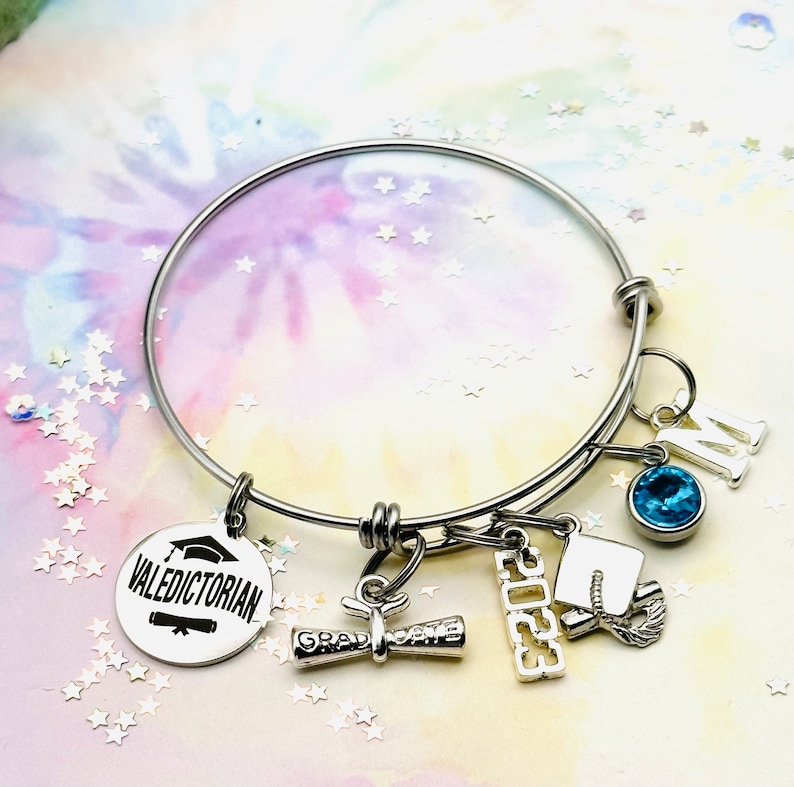 Valedictorian Graduation Charm Bracelet, Silver Jewelry, Personalized ...