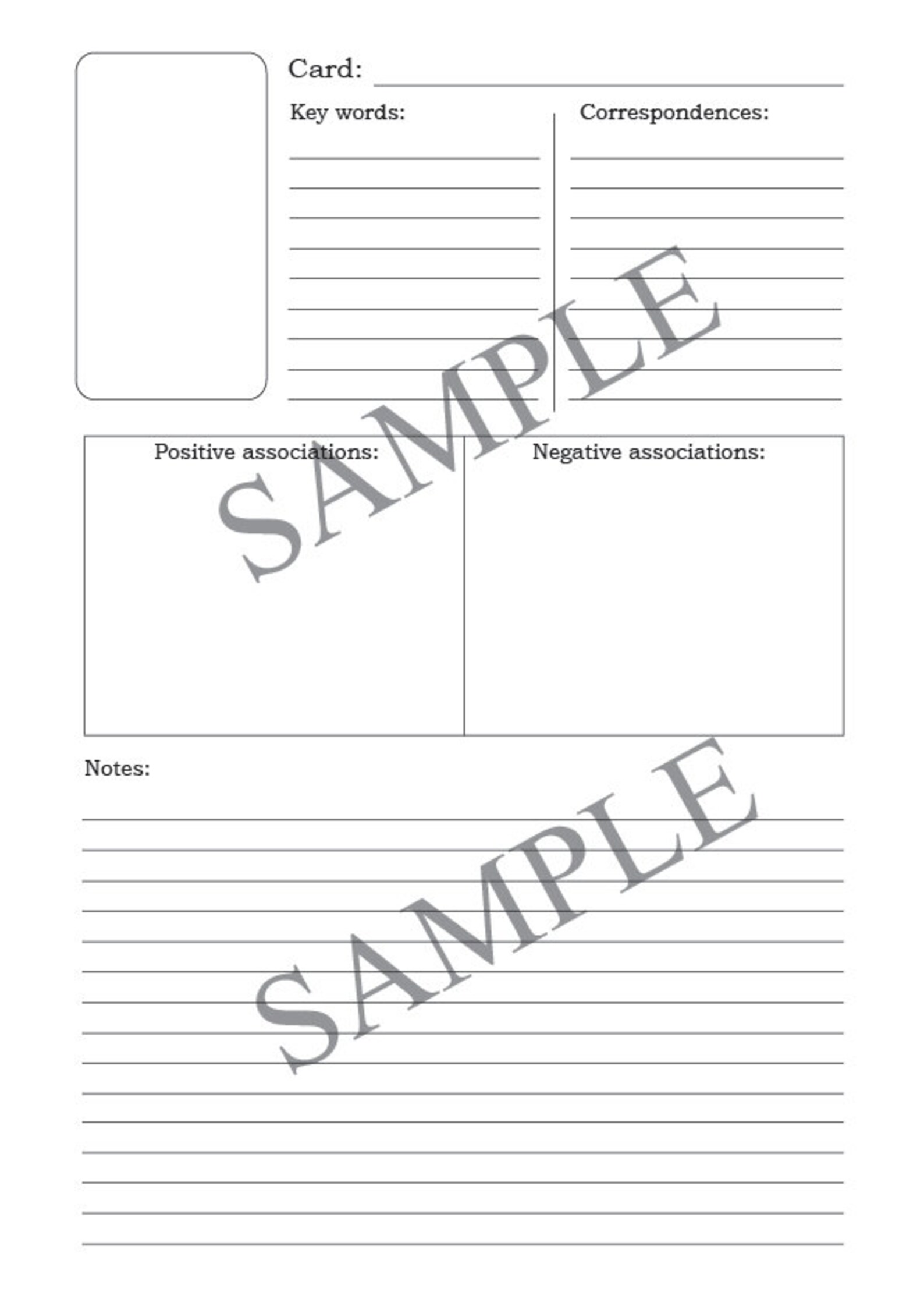 Tarot Card Study Worksheet Digital Printable - Etsy