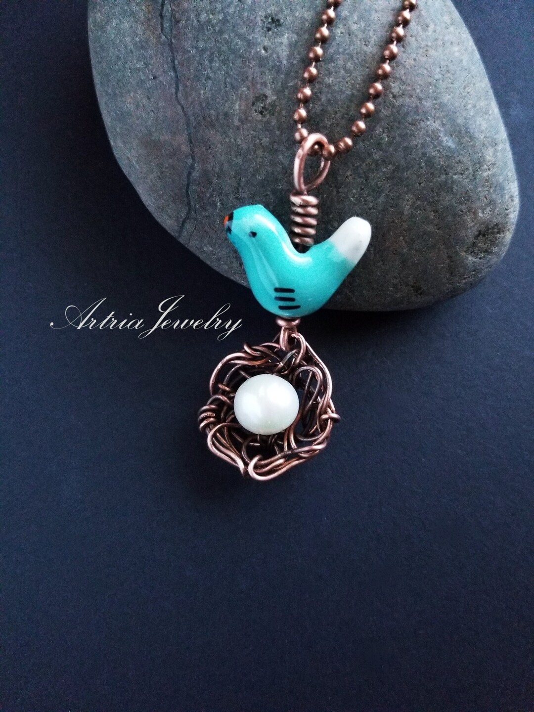 Ceramic Bird Nest Pendant: Copper Wire Mother's Necklace - Etsy