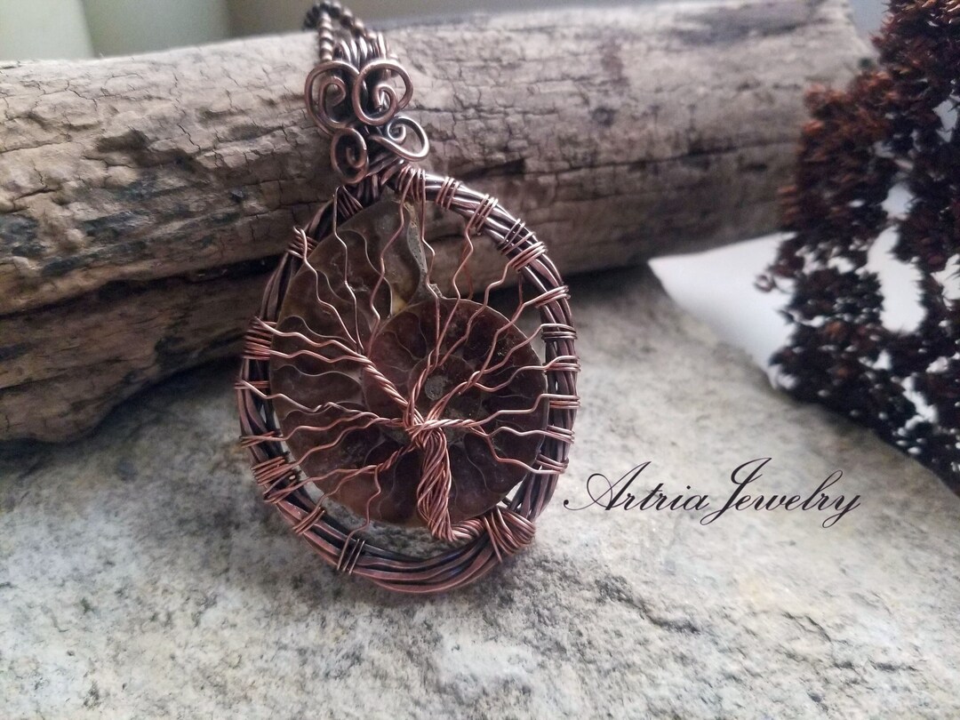 Ammonite Fossil Tree of Life Pendant: Hammered Copper Wire - Etsy