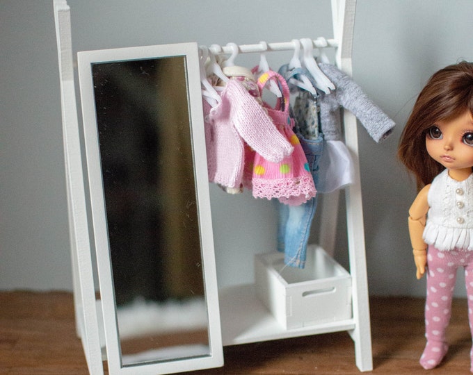 Miniature Clothing Rack With Mirror 1/8 Miniature Wardrobe - Etsy