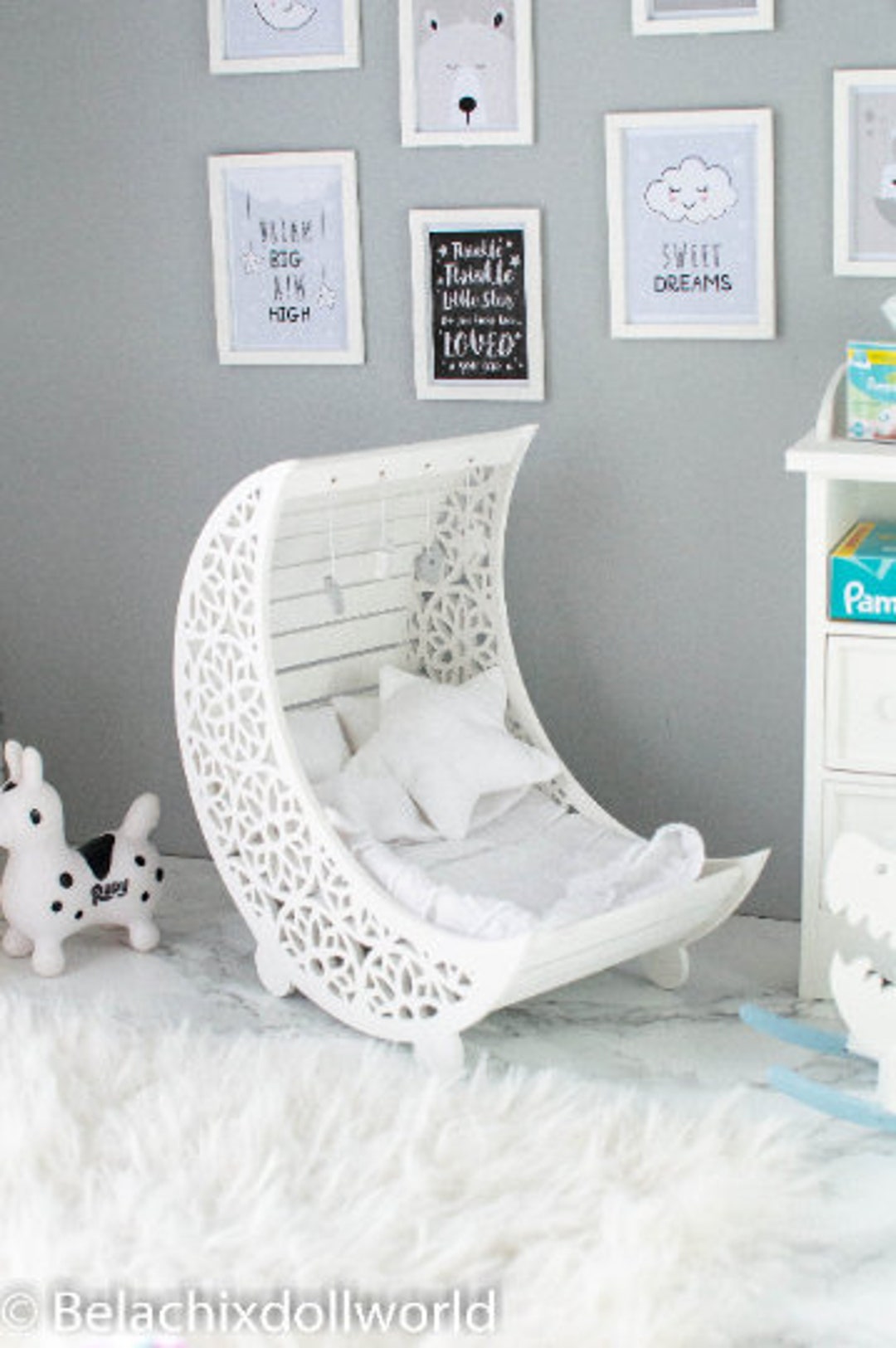 1:6 Miniature Moon Crib Dollhouse Nursery Miniature Baby - Etsy