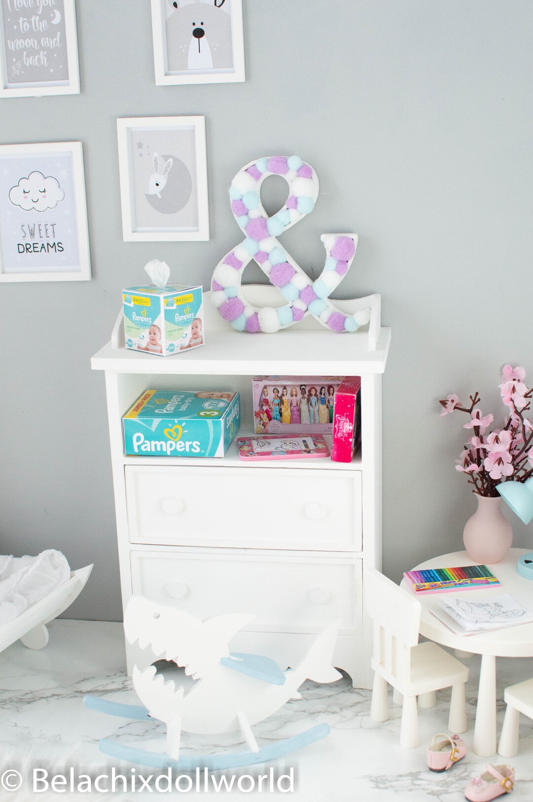 Miniature pom pom letter, dollhouse prop, dollhouse decoration, diorama ...