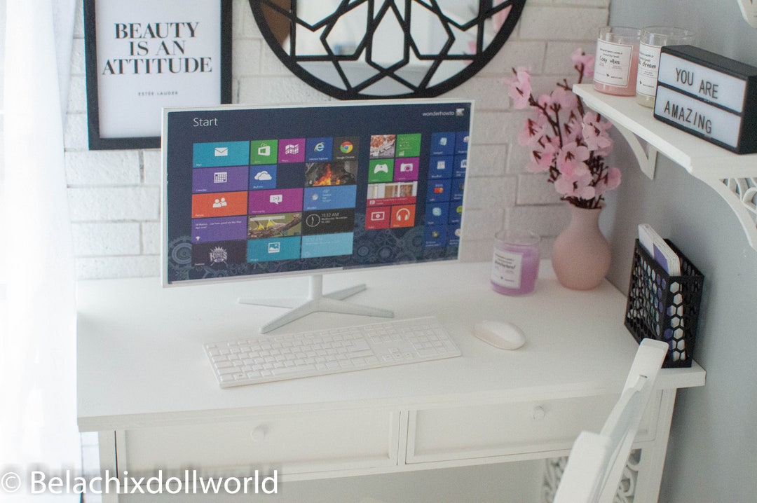 1:4 Dollhouse Monitor With Mouse and Keyboard, Miniature Computer ...