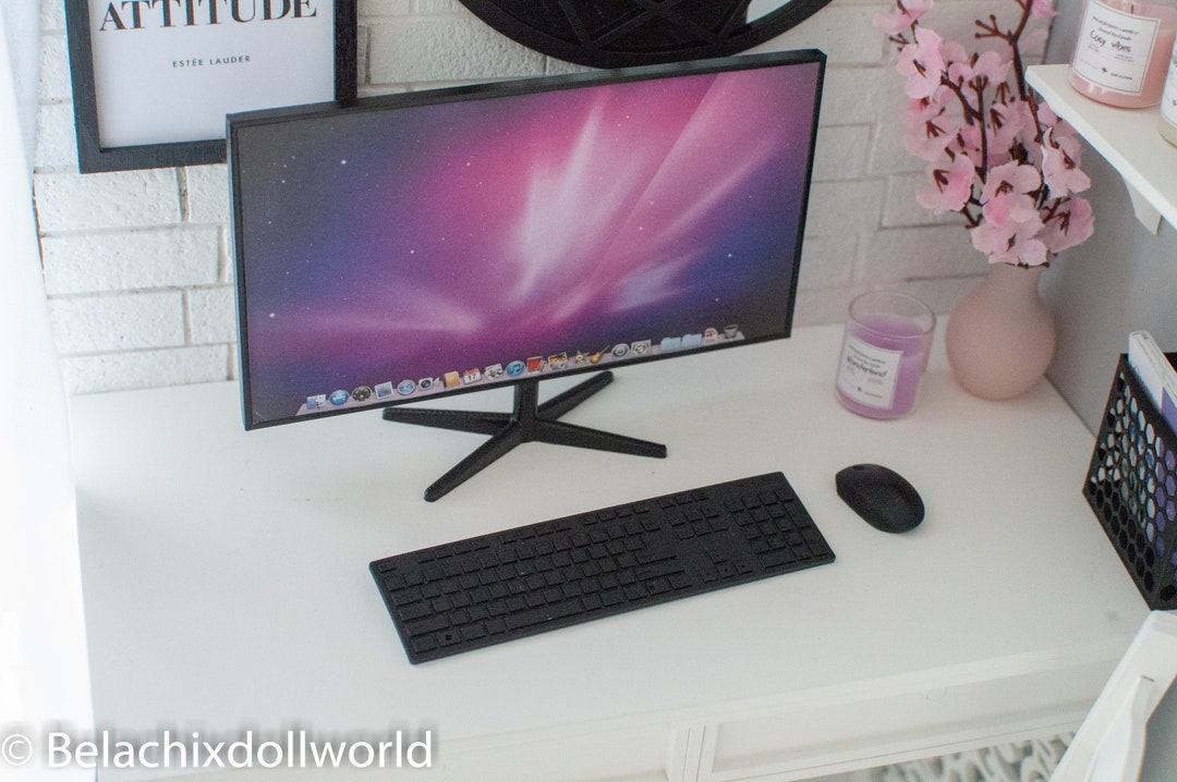 1:4 Dollhouse Monitor With Mouse and Keyboard, Miniature Computer ...