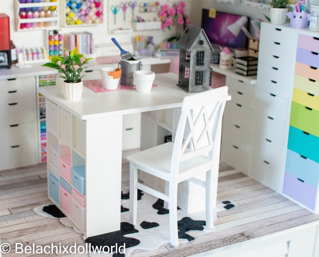1/4, Miniature Craft Room Desk, Miniature Crafting Table, Dollhouse ...