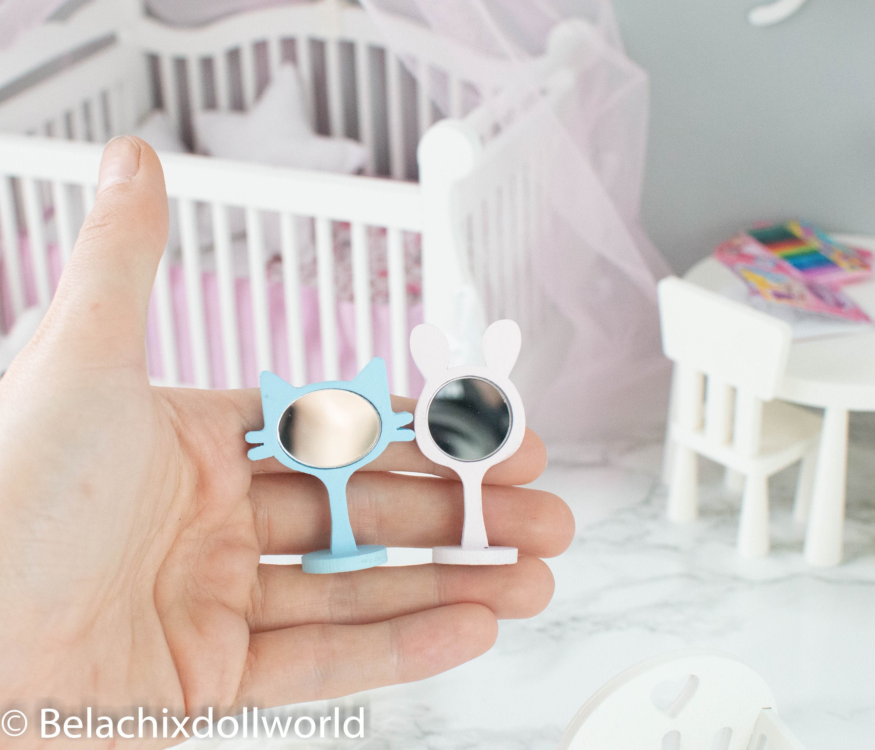 Miniature Mirror , 1/8 , 1/6, Miniature Desk Mirror, Dollhouse Desk ...