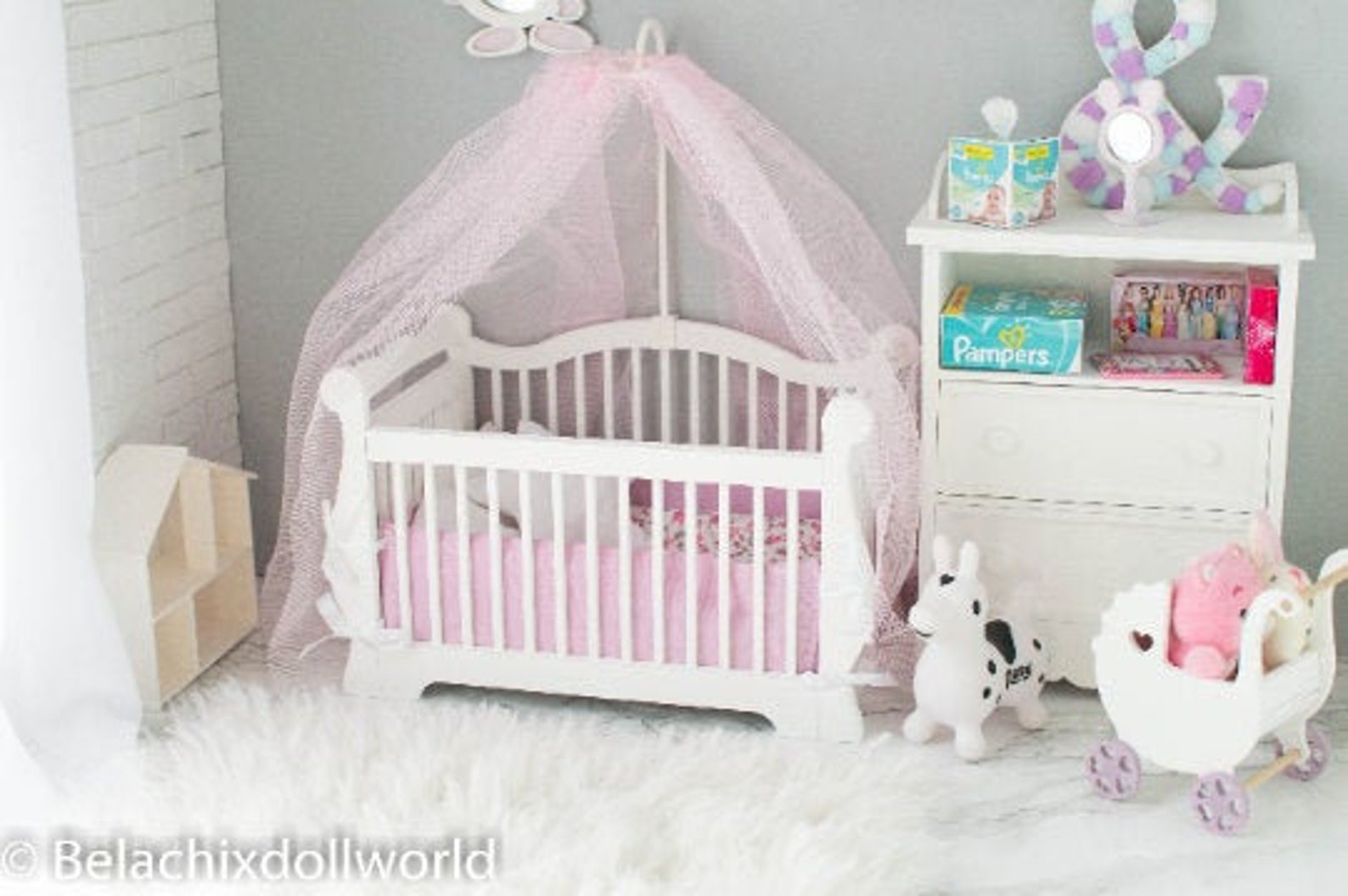 1:6 Miniature Crib, Dollhouse Nursery, Miniature Baby, Dollhouse Crib ...