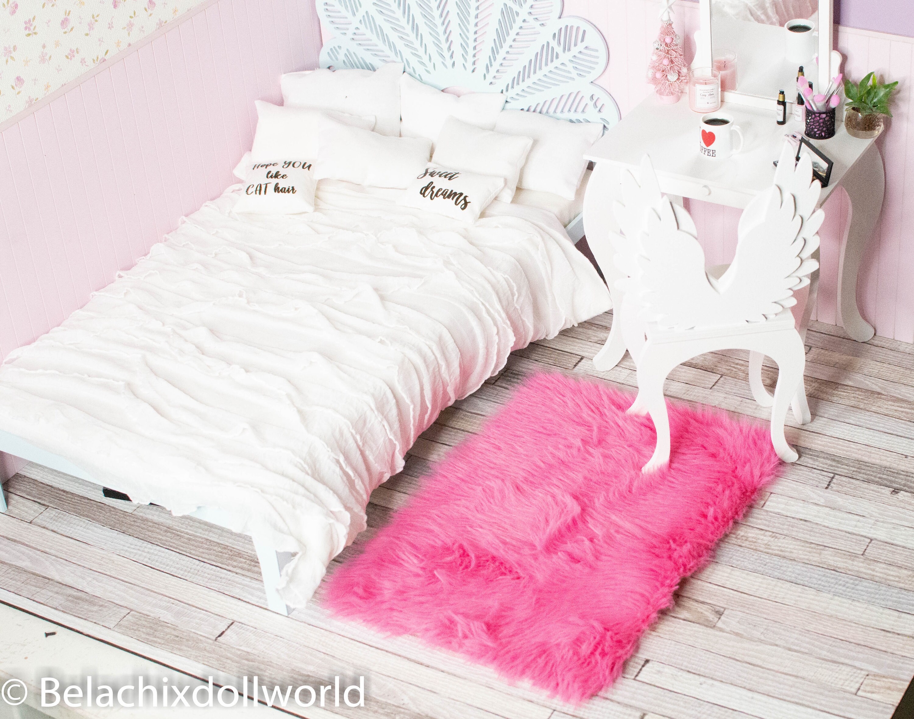 Miniature pink rug dollhouse fluffy rug rug dollhouse rug | Etsy