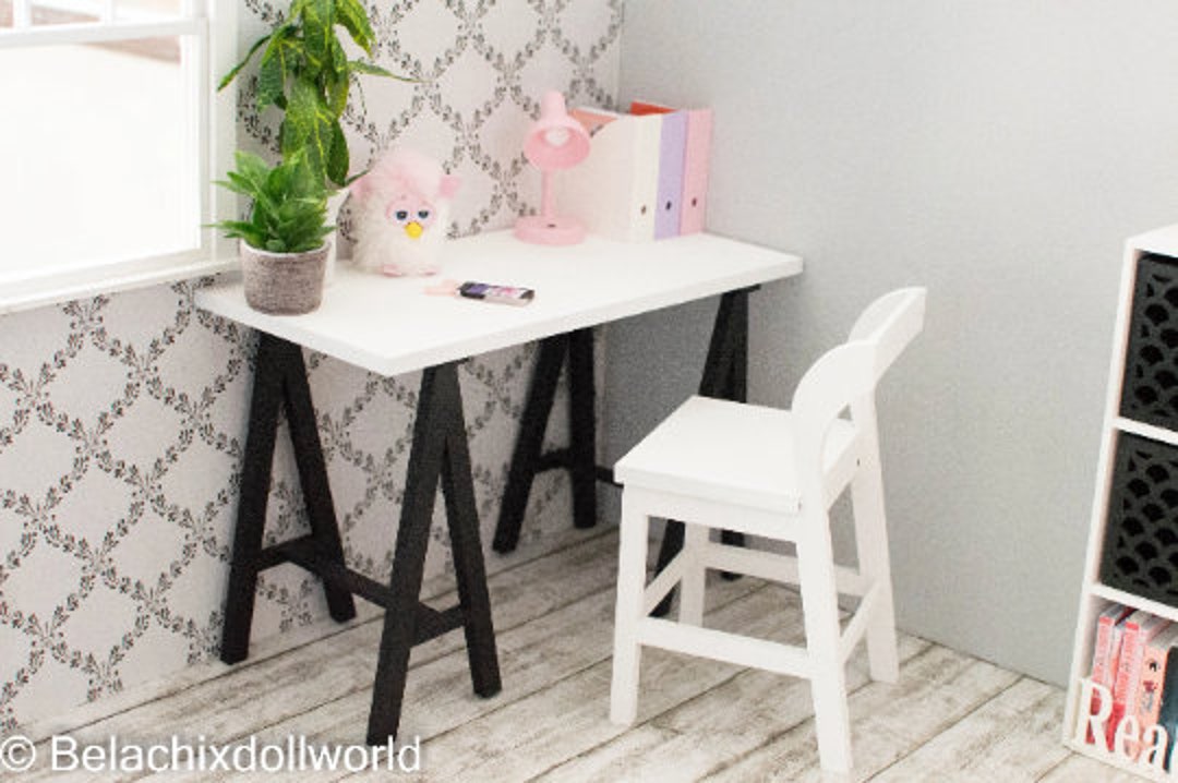 1:6 Doll Desk With Chair, Dollhouse Table, 1/6, Dollhouse, Roombox ...