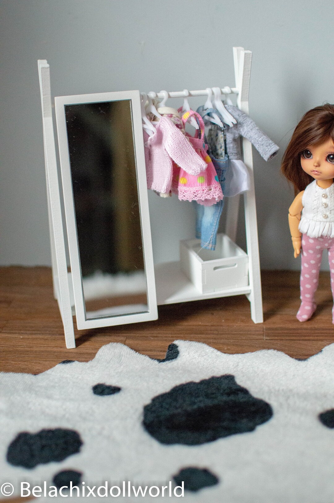 Miniature Clothing Rack With Mirror, 1/8, Miniature Wardrobe, Miniature ...