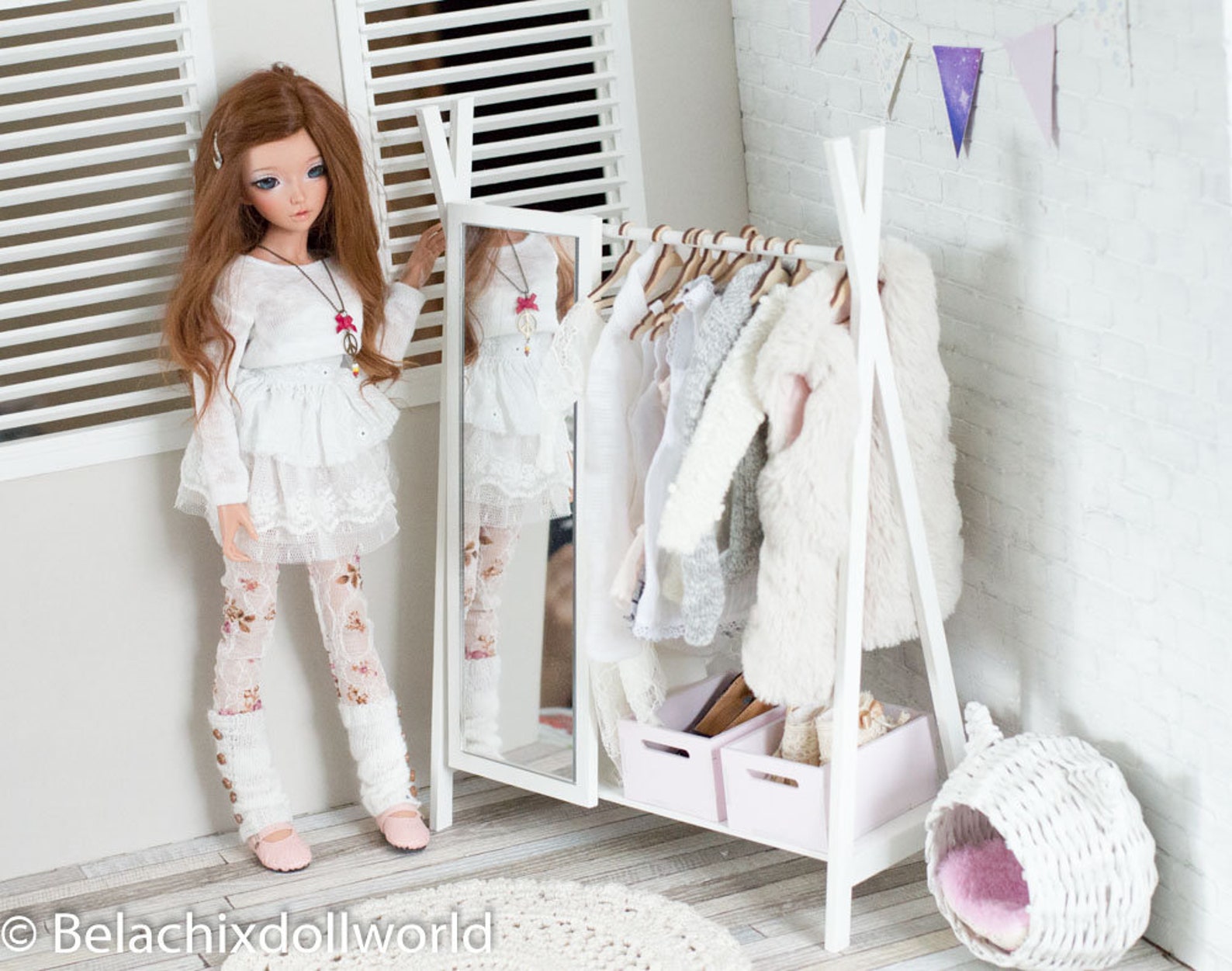 1:4 Miniature Clothing Rack, Doll Wardrobe, 10 Hangers, BJD, MSD, Doll ...