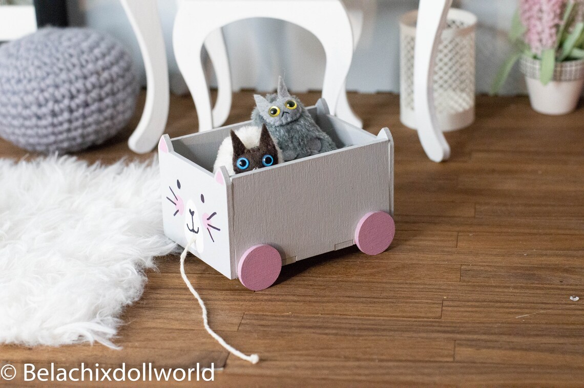 Miniature painted cat toy box toy chest miniature furniture | Etsy