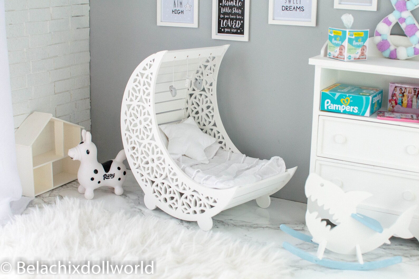 1:6 Miniature Moon Crib, Dollhouse Nursery, Miniature Baby, Dollhouse ...
