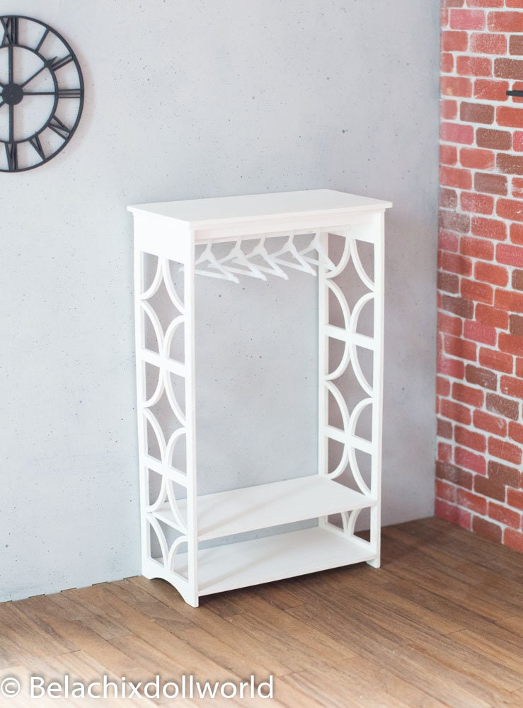 Shabby Chic 1/6 Size Miniature Clothing Rack / Wardrobe With 10 Hangers ...